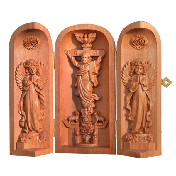 Hand-carved Portable Church – Mini Christian Ascension scene Triptych ...