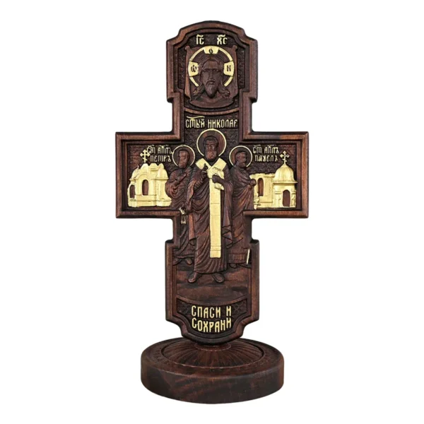 Double-sided carved cross tabletop ornament depicting Jesus ...
