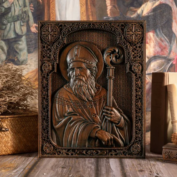 Bgcopper Saint Patrick Wood Carved Icon Religious Gift Wall Hanging Art ...